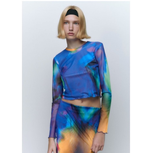 Zara | Tops | Zara Multicolor Mesh Long Sleeve Open Back Size Small ...